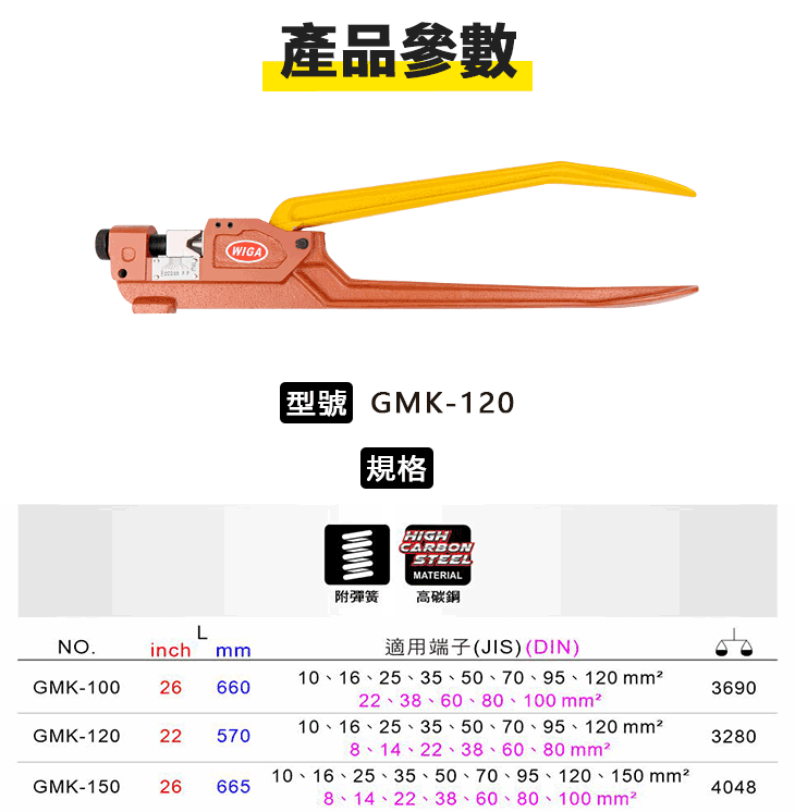 WIGA 威力鋼 GMK-120 22吋 點式端子壓著鉗(大型端子專用10~120平方) | 蝦皮購物