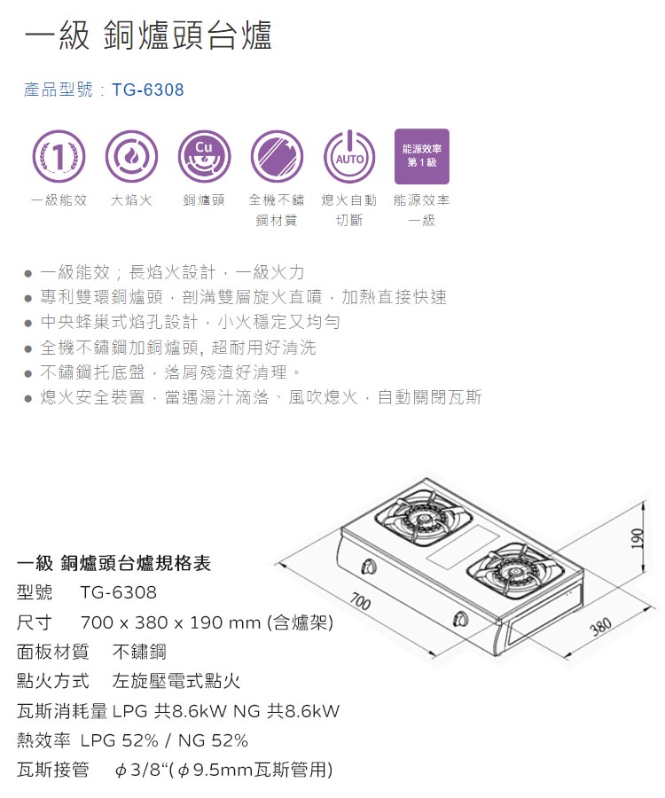 TOPAX 莊頭北 銅爐頭安全台爐 TG-6308(LPG) | 蝦皮購物