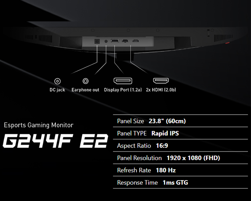 MSI 微星 G244F E2 電競螢幕 24吋 Rapid IPS 180Hz 1ms FHD 液晶螢幕 電腦螢幕 | 蝦皮購物