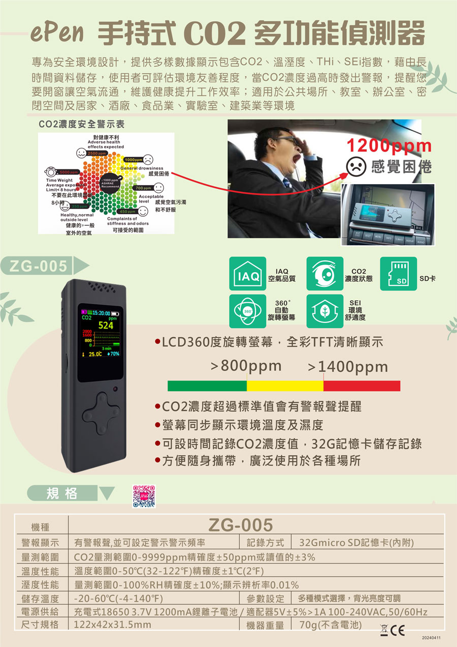 手持式 CO2 多功能偵測器 ZG-005 CO2偵測器 精準偵測空氣中的CO2濃度及室內溫度 | 蝦皮購物