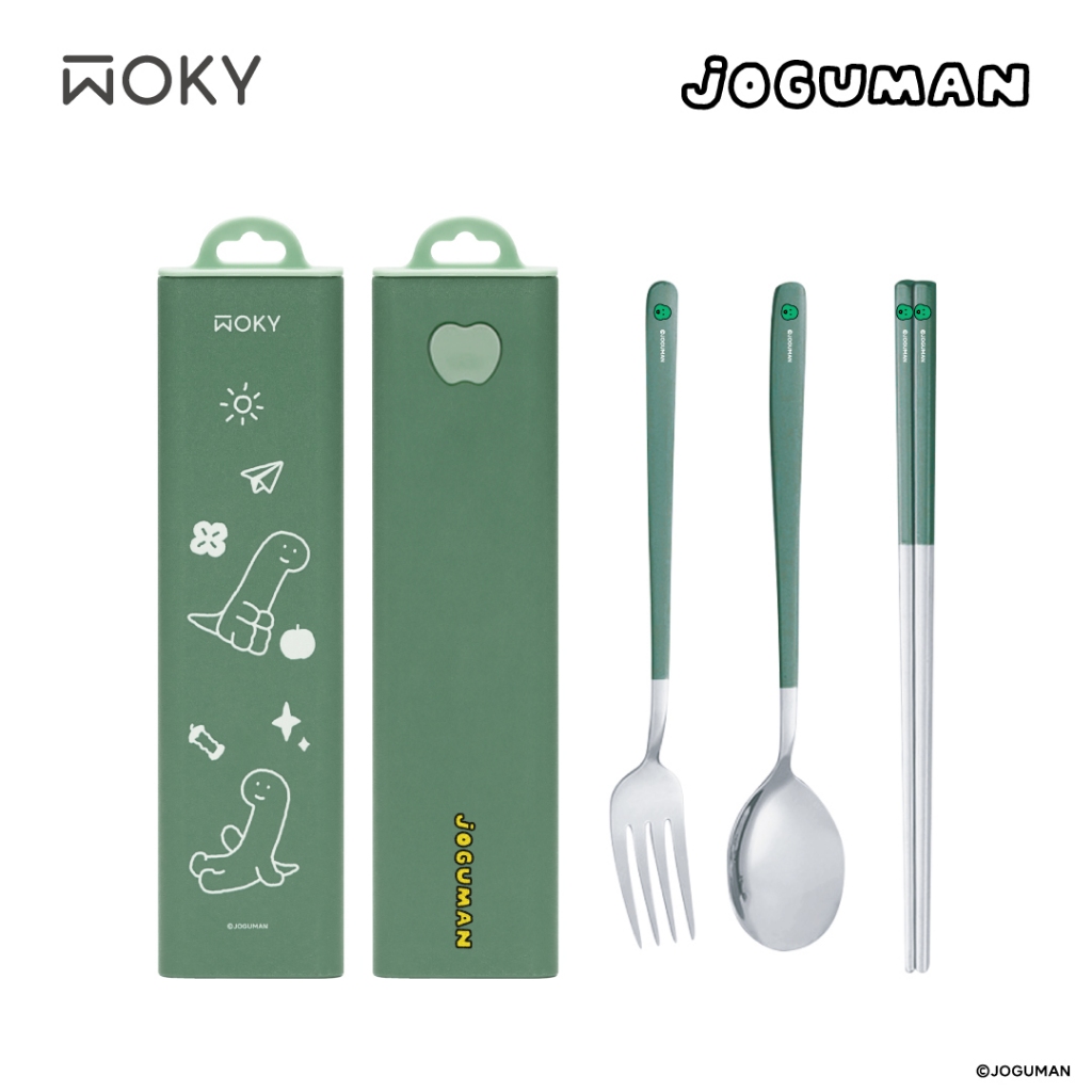 授權經銷~現貨開發票~【WOKY Meets JOGUMAN】按壓式餐具組(304不鏽鋼餐具-筷子/叉子/湯匙) | 蝦皮購物