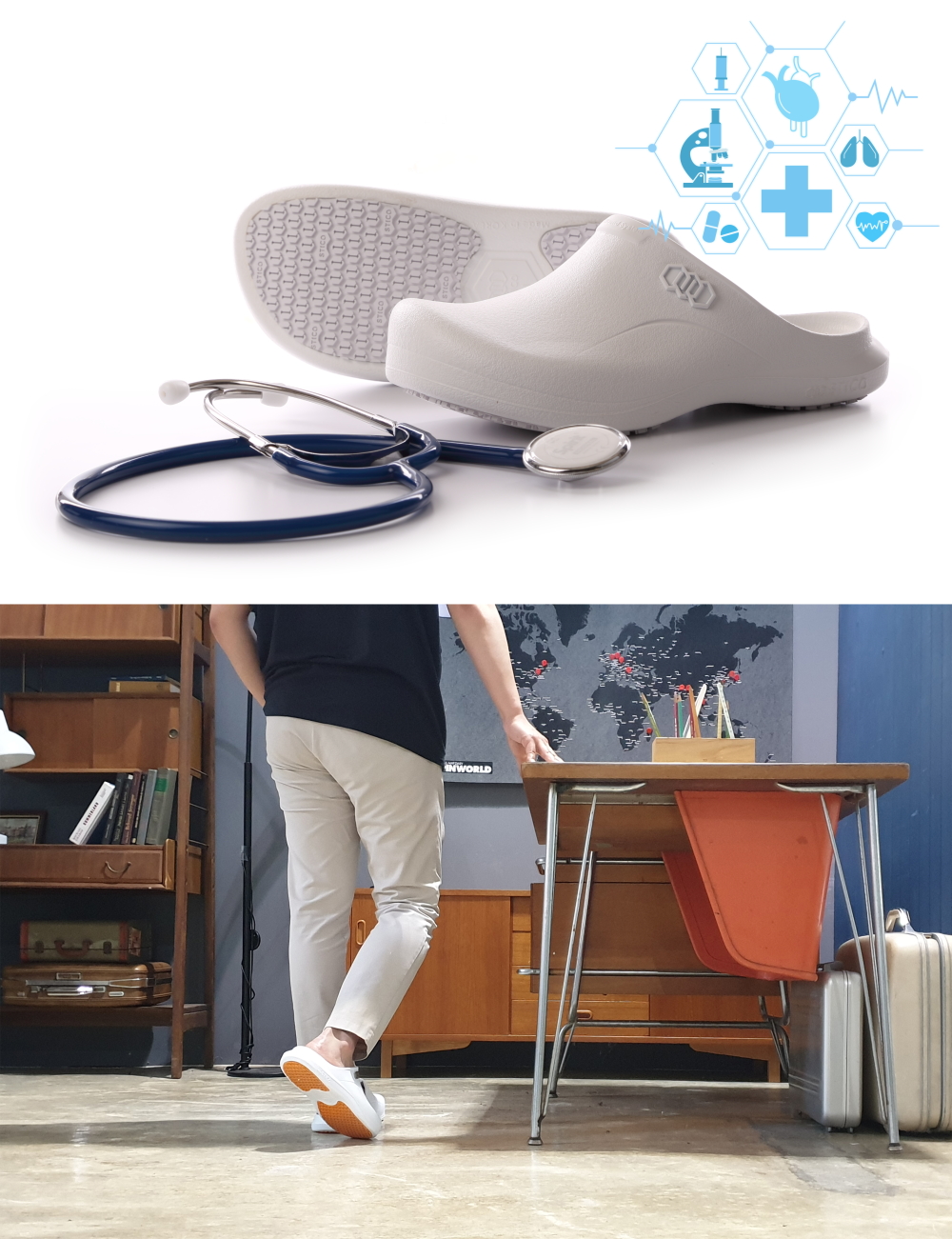 韓國STICO科技防滑半包拖鞋(醫護鞋) NEC-03A雪雁白 | 蝦皮購物