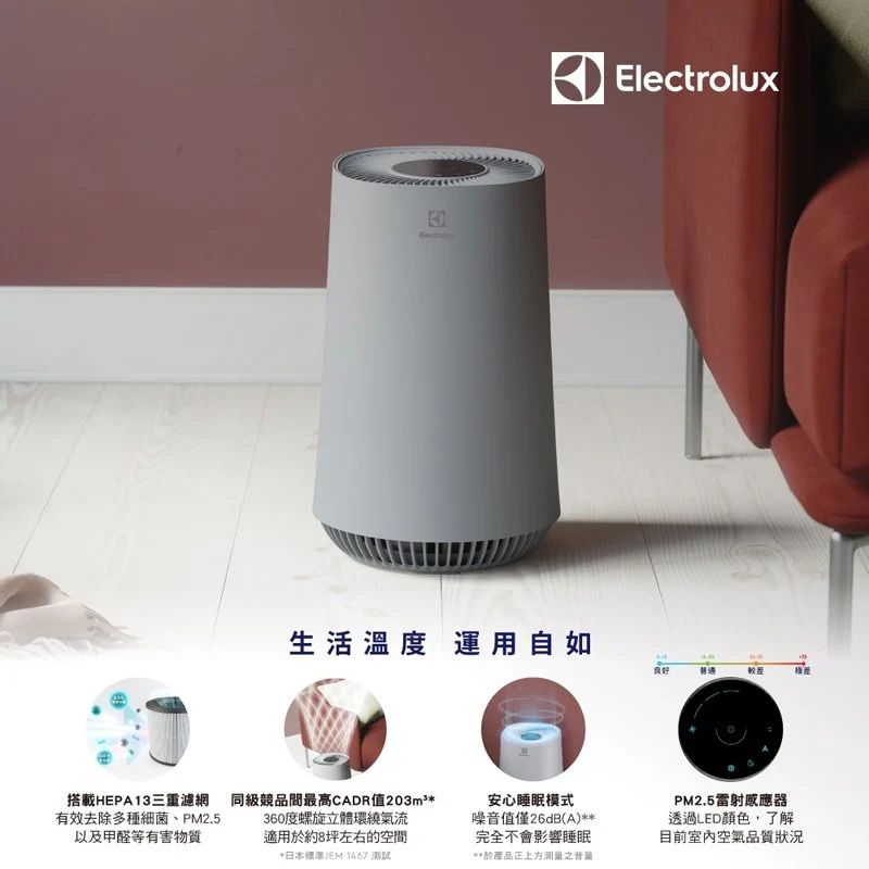 【Electrolux 伊萊克斯】Flow A3 抗菌空氣清淨機(FA31-202GY) 8坪適用 公司貨 原廠保固 | 蝦皮購物