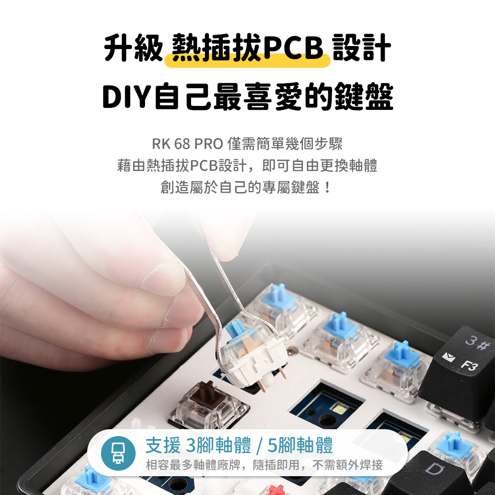 【RK】RK68 PRO 65% 藍牙三模無線機械鍵盤 紅軸 冰藍光 灰橙｜台灣官方公司貨 | 蝦皮購物