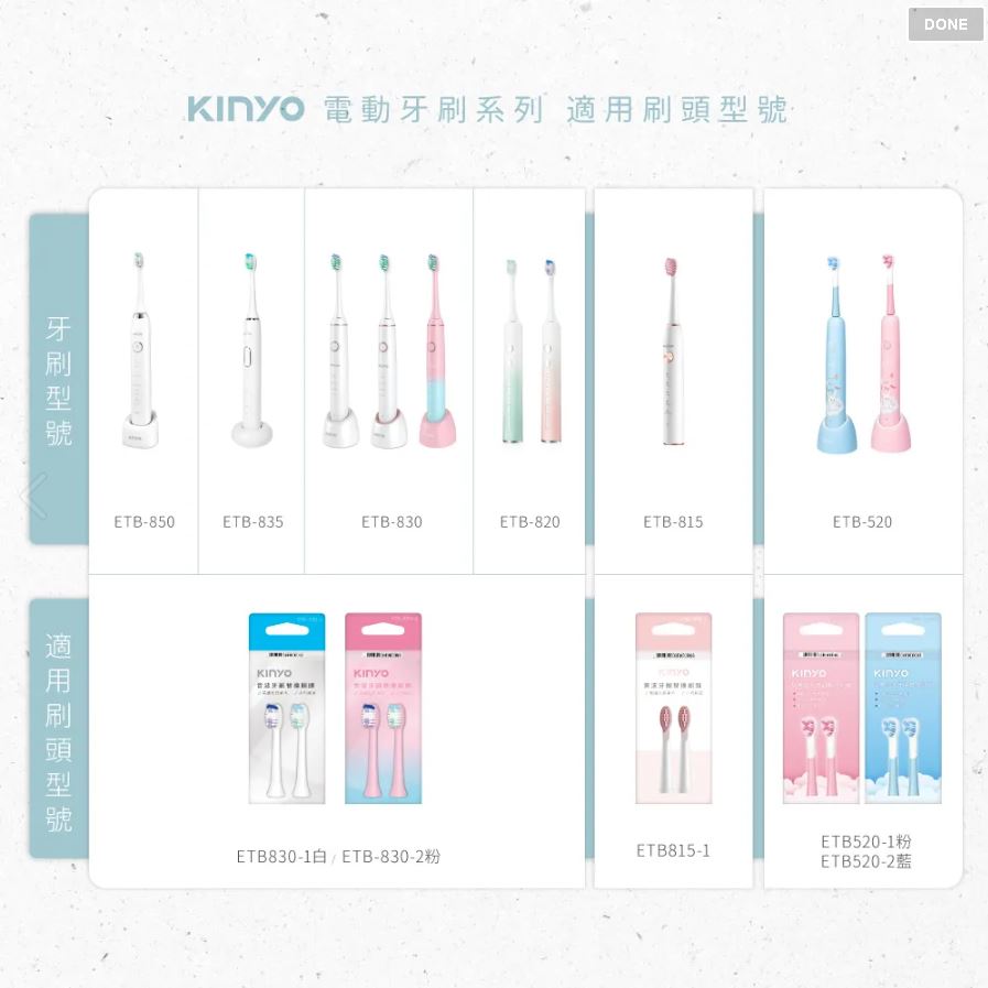 【KINYO】音波牙刷替換刷頭-白色 ETB830-1 (適用ETB-820、ETB-830、ETB-835、ET850 | 蝦皮購物