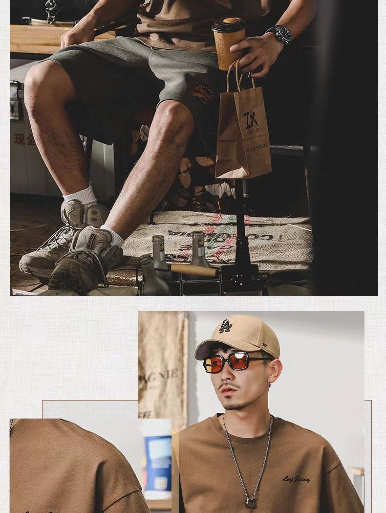 【胖俗俗】美式復古 日系220g重磅T恤男五分袖純棉男士夏季ins寬松大碼男裝短袖 | 蝦皮購物