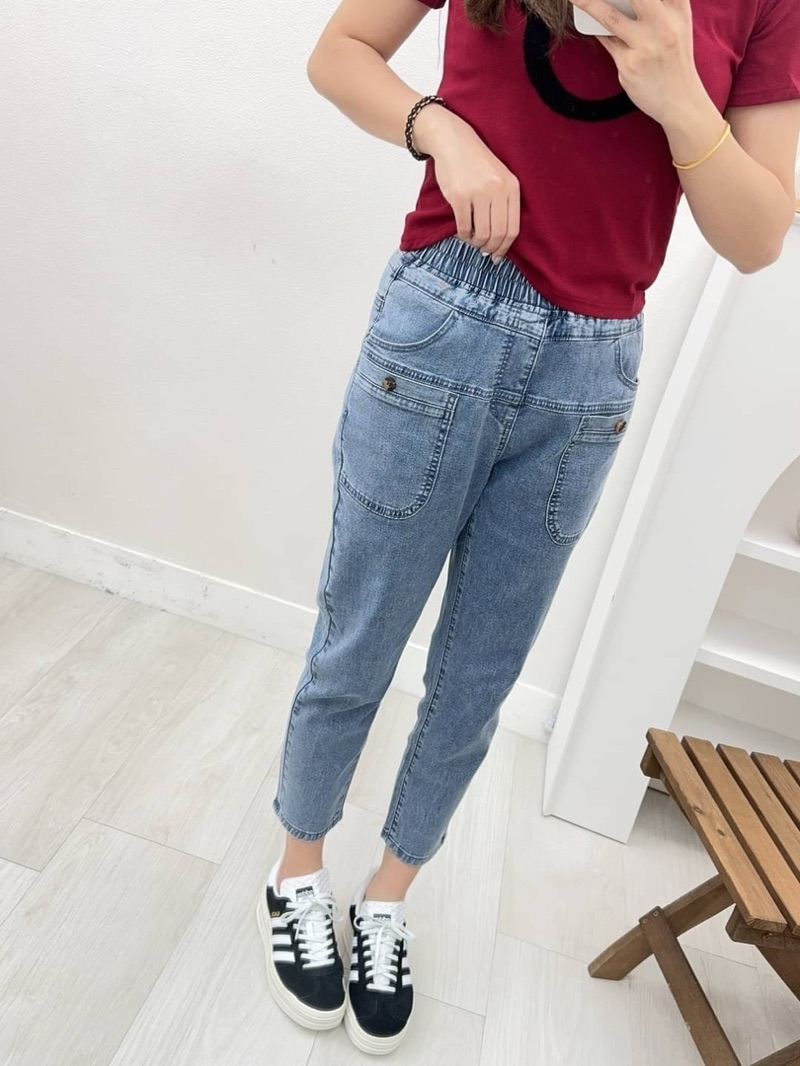 🔥現貨🔥夯燒爆款小個子牛仔褲🔥有XXL的#7333鬆緊腰3D八分男友褲、哈倫褲薄款，3D車線顯瘦喔⋯⋯ | 蝦皮購物