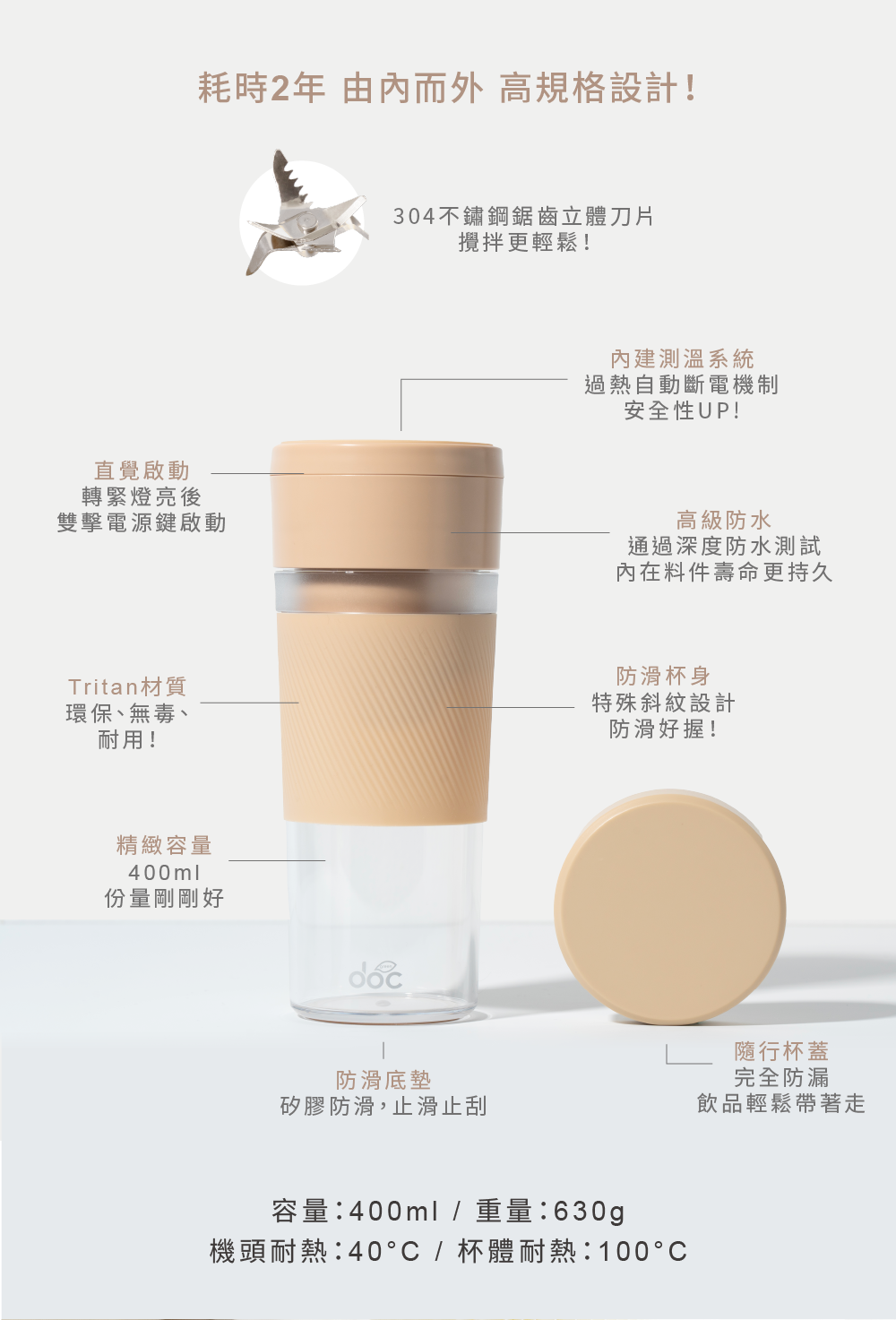 DOC SJ-002 GREEN 輕享杯 隨行杯蓋(奶茶色) 環保 無毒 防漏 輕巧 Beutii | 蝦皮購物