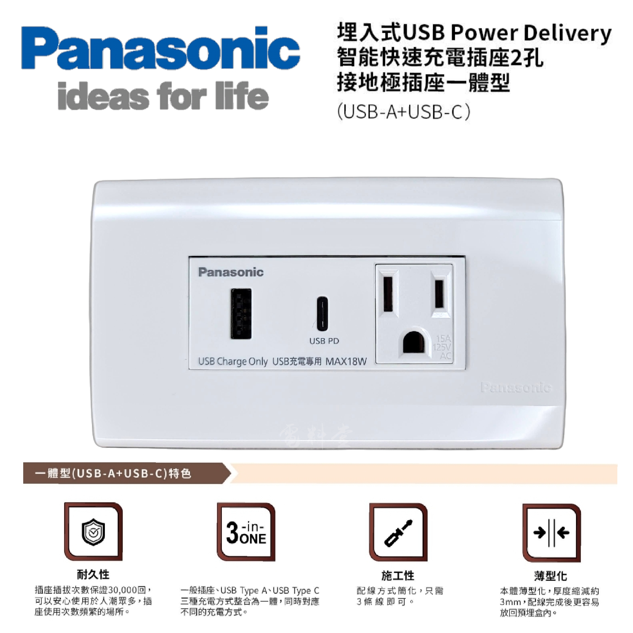 施工簡便【一體式】Panasonic 國際牌 星光 RISNA USB-A USB-C(type c) 快充 快速充電， | 蝦皮購物