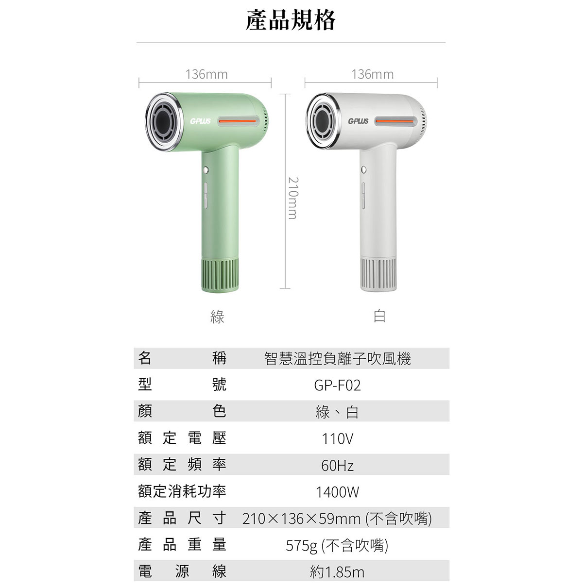 【GPLUS】 智慧溫控負離子吹風機 GP-F02 牛奶白/綠拿鐵 | 蝦皮購物