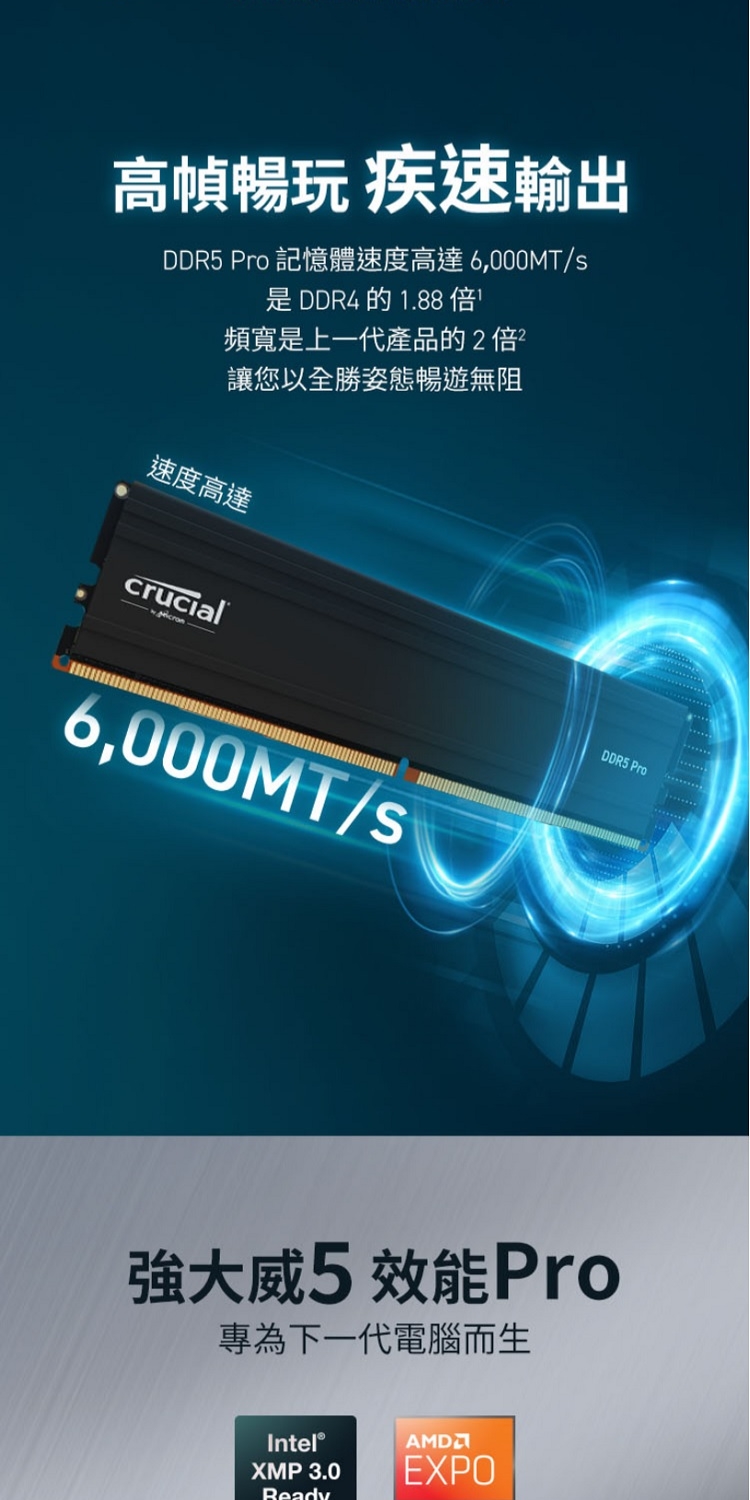 Micron 美光 Crucial PRO DDR5 6000 48G(24Gx2)超頻記憶體(雙通)(黑散熱片) | 蝦皮購物