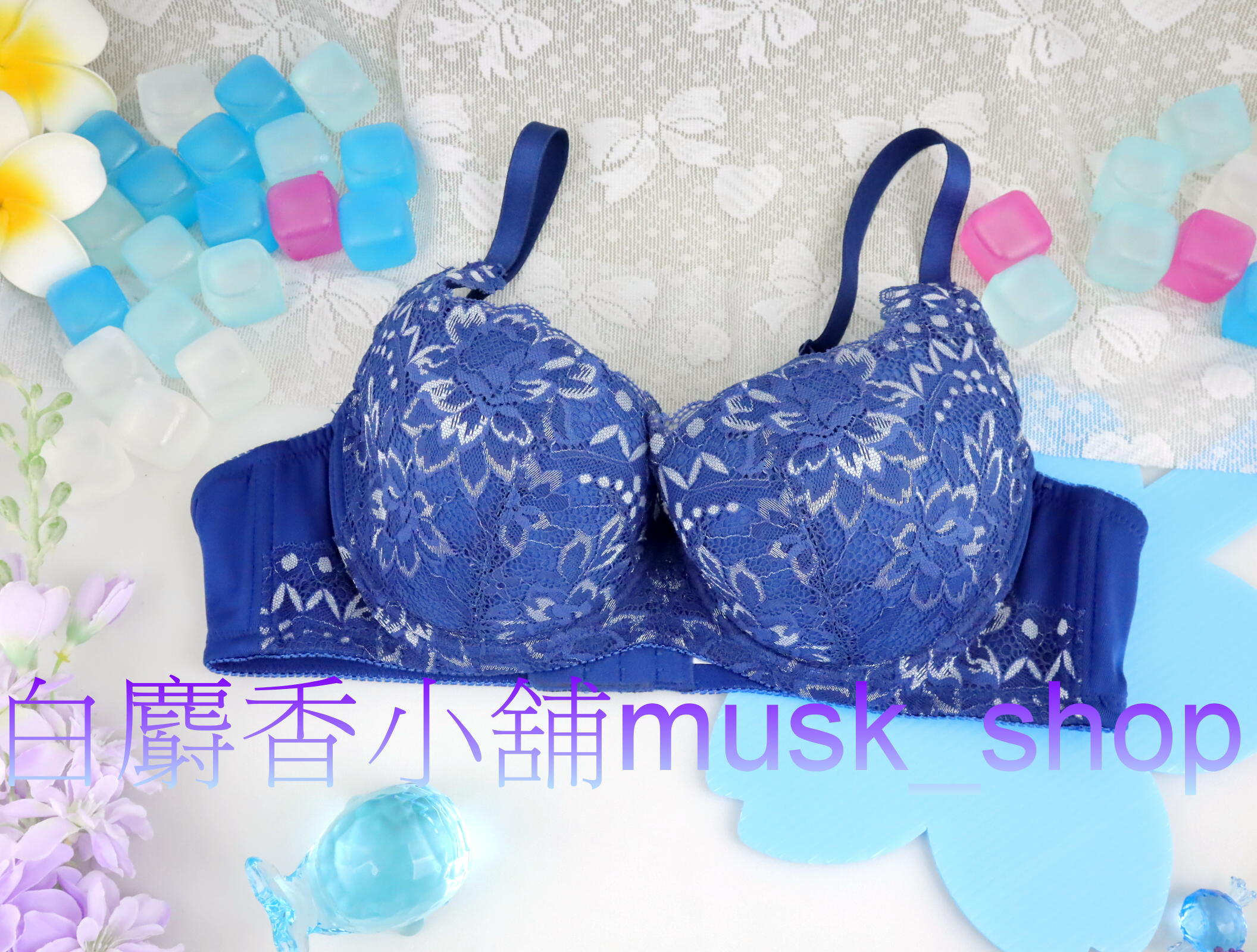 尺寸38B=85B-夫特藍色花舞影蝶系列玫瑰銀燄絲光蕾絲穩定包覆-S2930354＊白麝香小舖＊全新Swear思薇爾內衣 | 蝦皮購物