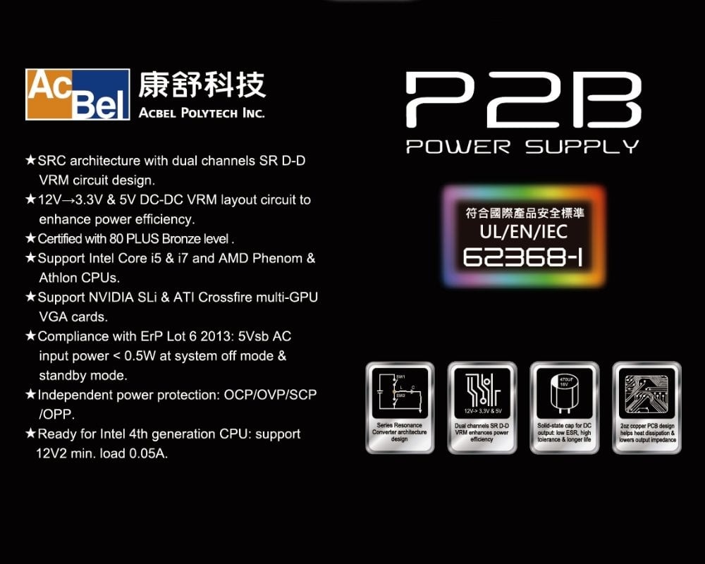 小白的生活工場*康舒 AcBel P2B 85 PLUS 系列 550W 銅牌認證電源供應器 | 蝦皮購物