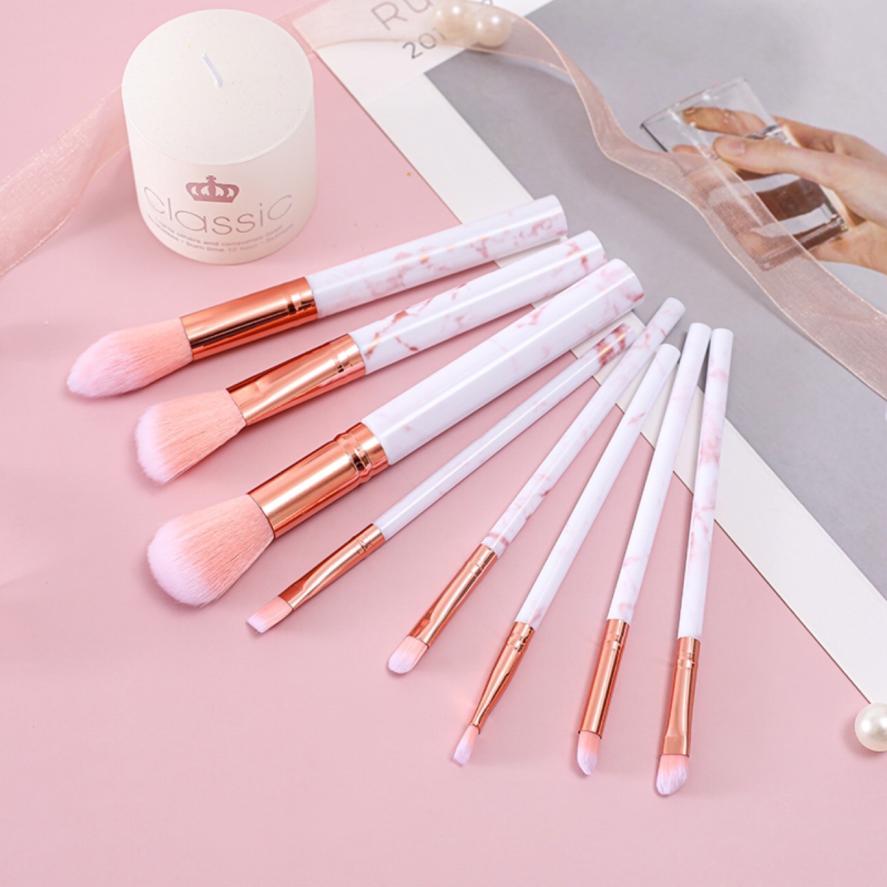 Suke.co 台灣現貨 ins風 大理石風 8支 鐵盒 眼線刷 化妝刷 眼影刷 腮紅刷 | 蝦皮購物