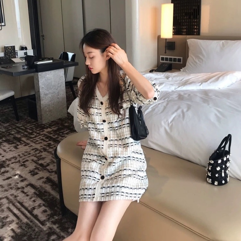 🎀Hanagirl 新款 🌸正韓 粗花呢小香風洋裝 E019 | 蝦皮購物