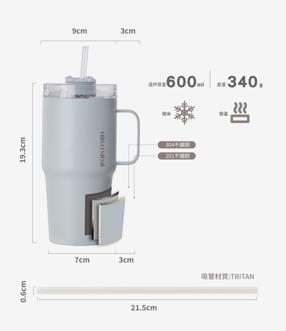 【Hiromimi 】手把冰壩杯 600ml 冰壩杯 SGS合格 保溫杯 飲料杯 不鏽鋼保溫杯 冰霸杯 酷冰杯 保冰杯 | 蝦皮購物