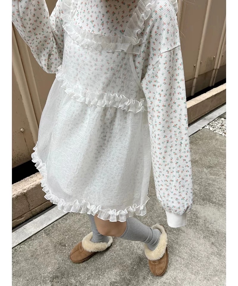 ♡NiNi collection♡木耳邊蕾絲吊帶連衣裙 | 蝦皮購物