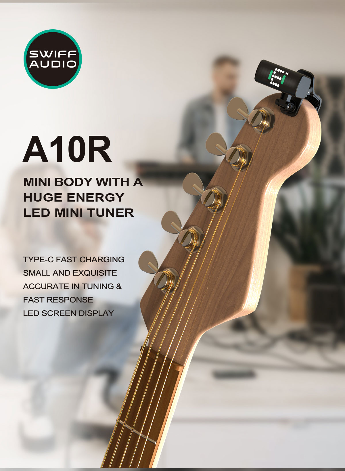 【存在音樂】現貨 Swiff Audio 夾式調音器 超輕巧 A10R Tuner Type C 充電 體積小 螢幕亮 | 蝦皮購物