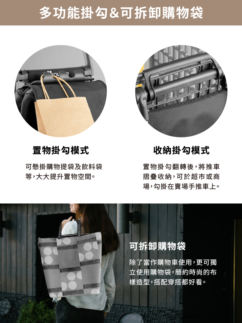 ROLSER RG摺疊兩輪肩背時尚購物車 (LOGO白灰) | 蝦皮購物