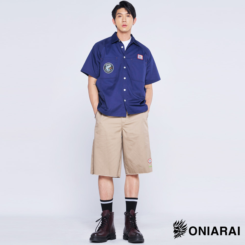 BLUE WAY 鬼洗 ONIARAI - 男款 四季繪魚織標插肩短袖襯衫(深藍) | 蝦皮購物