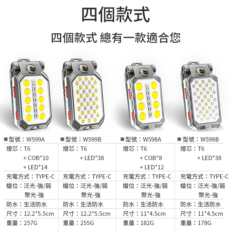 【多功能強磁工作燈 W599 W598 】 LED工作燈 強磁工作燈 高亮工作燈 強光工作燈 掛鈎工作燈 紅藍警示燈 | 蝦皮購物