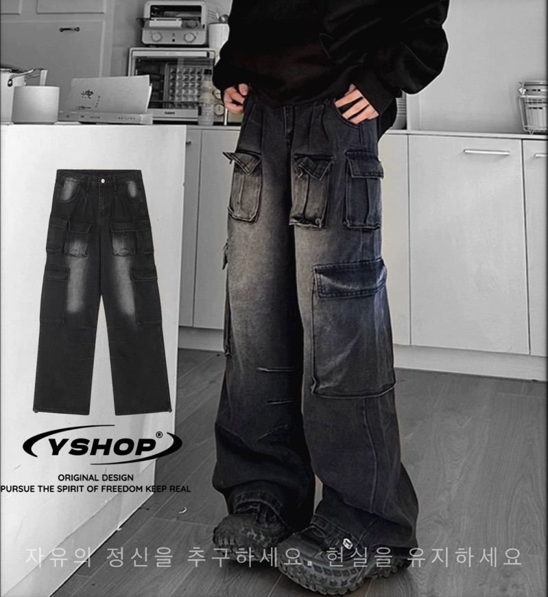 【YSHOP】 多口袋 重工 美式設計感 老爹褲 復古做舊 SELECT 男女款 小眾 | 蝦皮購物