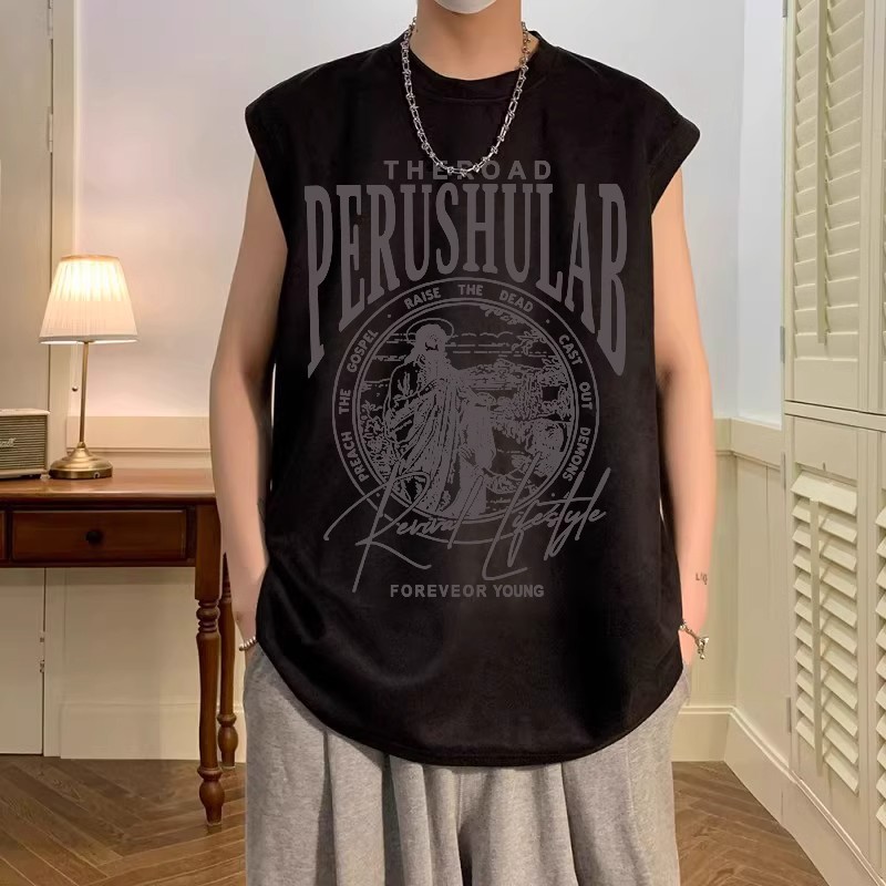 【精品男裝】麂皮絨美式複古無袖T恤男士夏季寬鬆百搭痞帥ins潮流背心學生上衣jioyh JIPT | 蝦皮購物