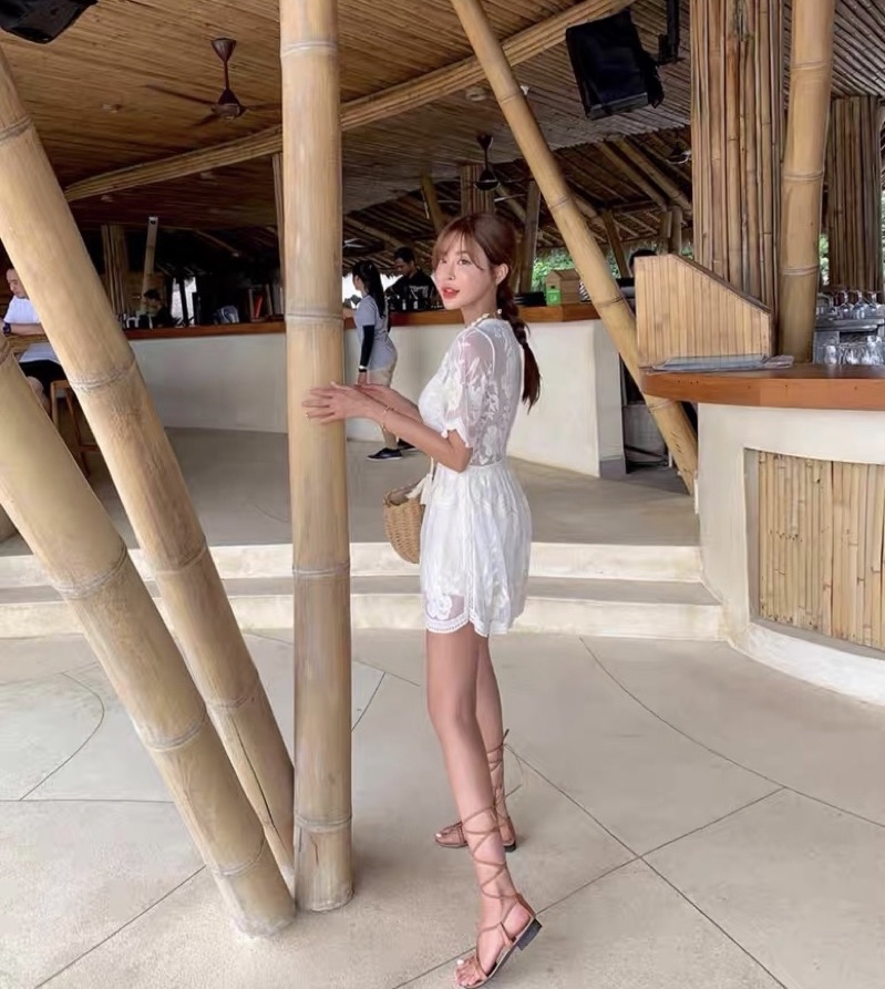 🎀Hanagirl 隔日到貨🧡正韓🇰🇷 出國度假 夏日甜美透膚蕾絲連身褲 O019 | 蝦皮購物