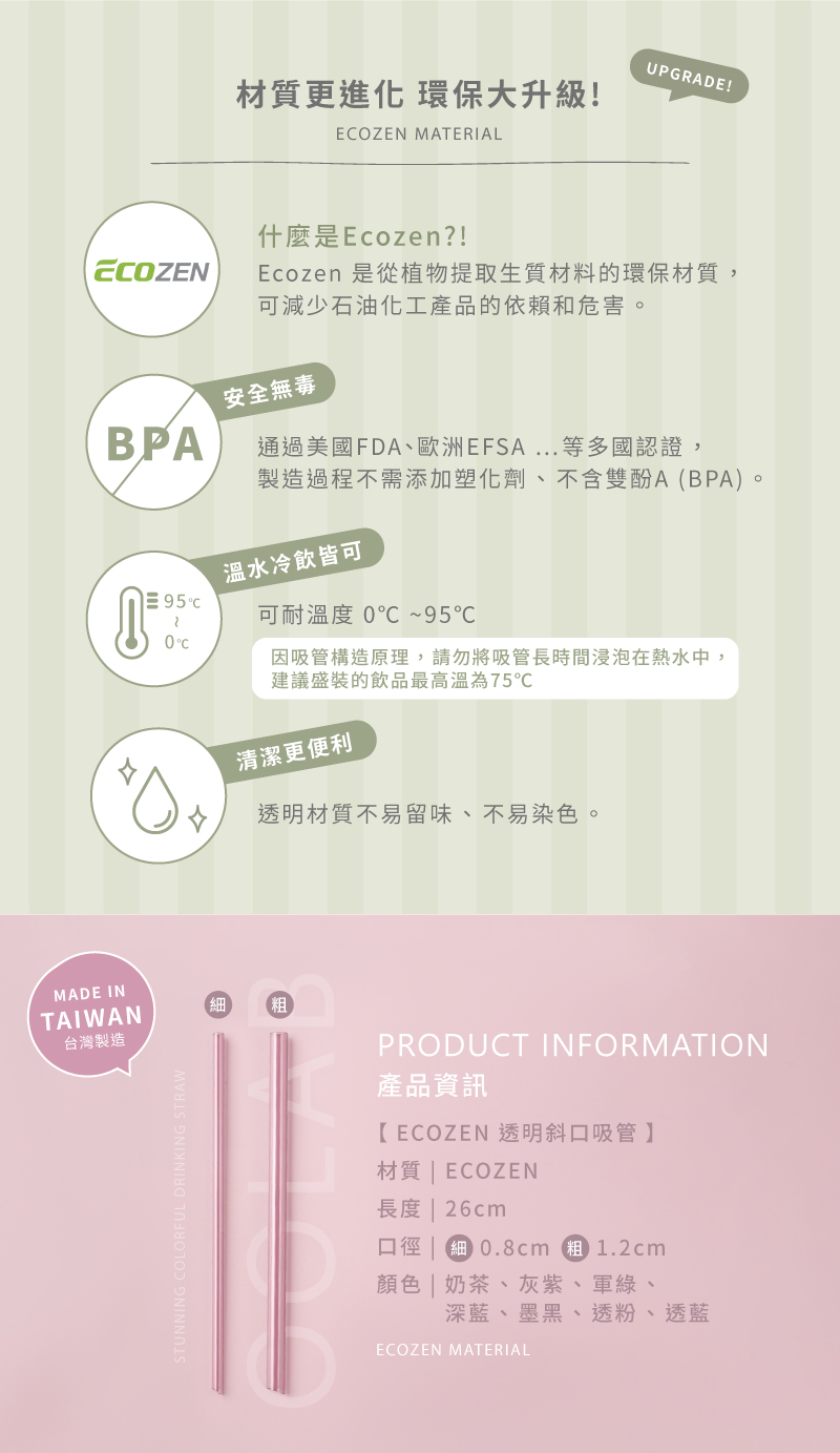 【Oolab 良杯製所】 Ecozen 透明斜口粗/細吸管 26cm (7色) 環保吸管 | 蝦皮購物