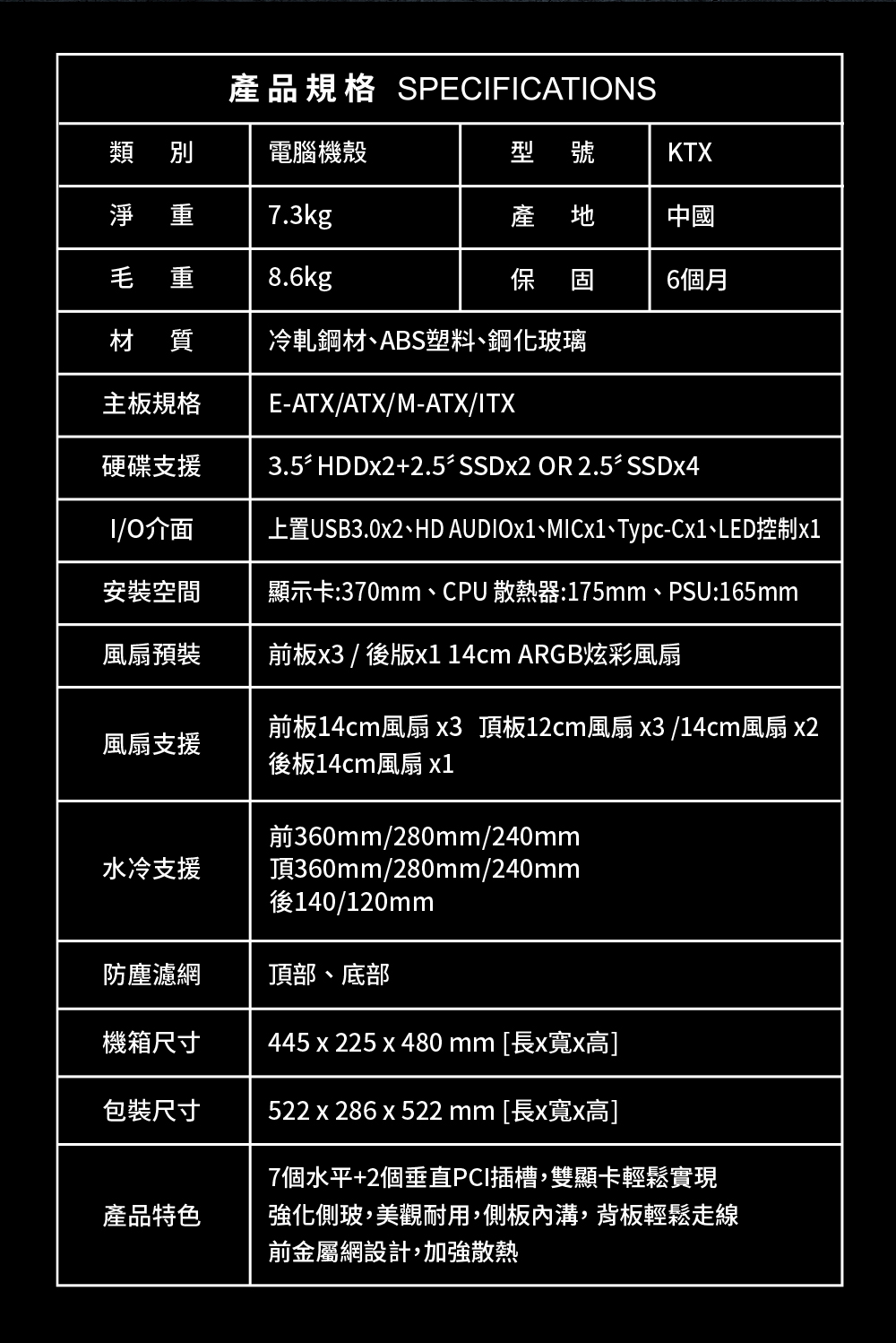 PC Park KTX ARGB 電腦機殼 內附4個風扇 E-ATX/ATX/Micro ATX/ITX 支援直立顯示卡 | 蝦皮購物