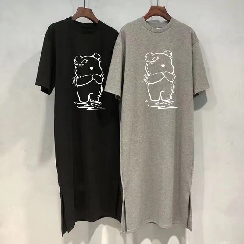 L-4XL 大尺碼 大尺碼洋裝 夏季洋裝 短袖 裙子 特大碼150公斤胖mmT恤裙連衣裙女夏過膝長裙遮肉寬松學生休閑裙子 | 蝦皮購物