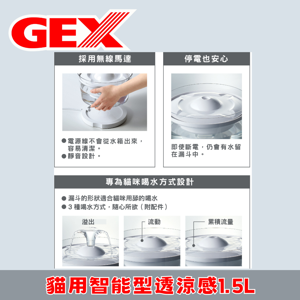 日本GEX 智能型透涼感1.5L飲水機/貓/無線馬達/漏斗狀/軟水過濾棉/低水位警示 | 蝦皮購物
