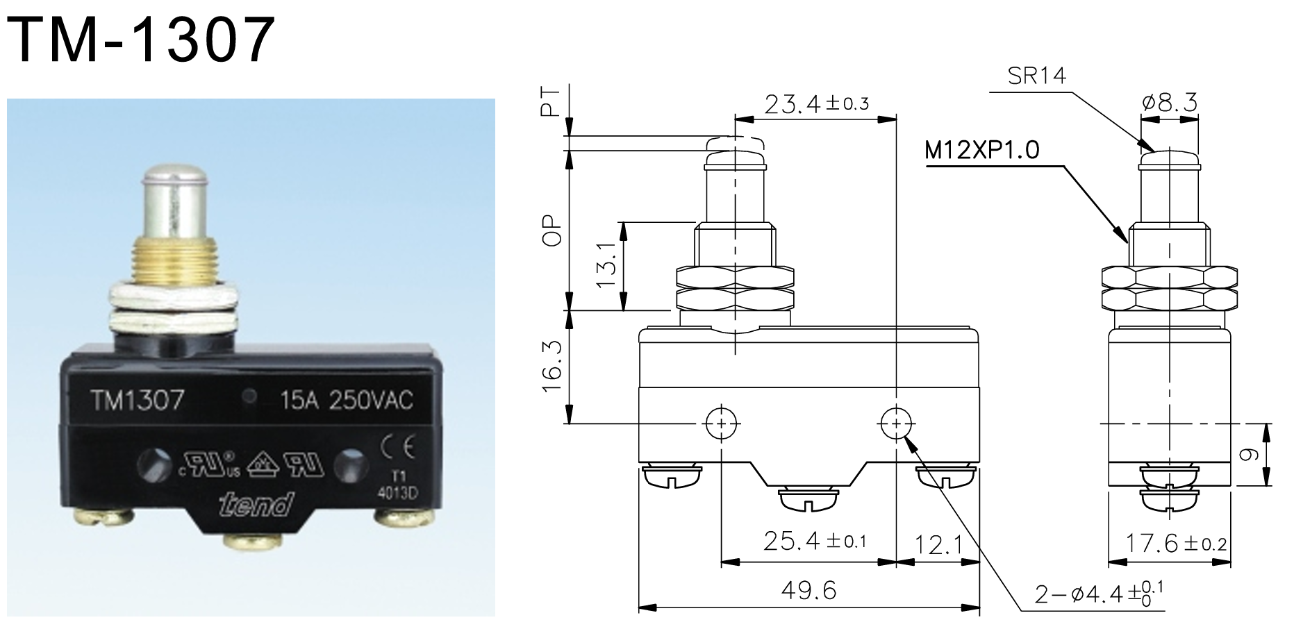 TM-1307 TM1307 長按鈕型微動開關 微動開關 15A250VAC 天得 TEND | 蝦皮購物