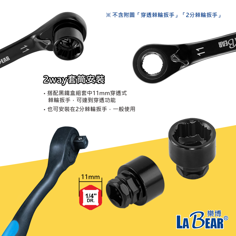 【LaBear】2分 超短 穿透式套筒 穿透 止滑套筒 17mm/19mm 防滑套筒 1/4" Dr. 手動套筒 專利 | 蝦皮購物