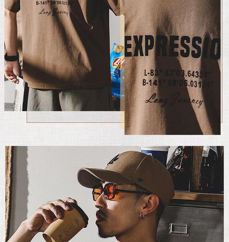 【胖俗俗】美式復古 日系220g重磅T恤男五分袖純棉男士夏季ins寬松大碼男裝短袖 | 蝦皮購物