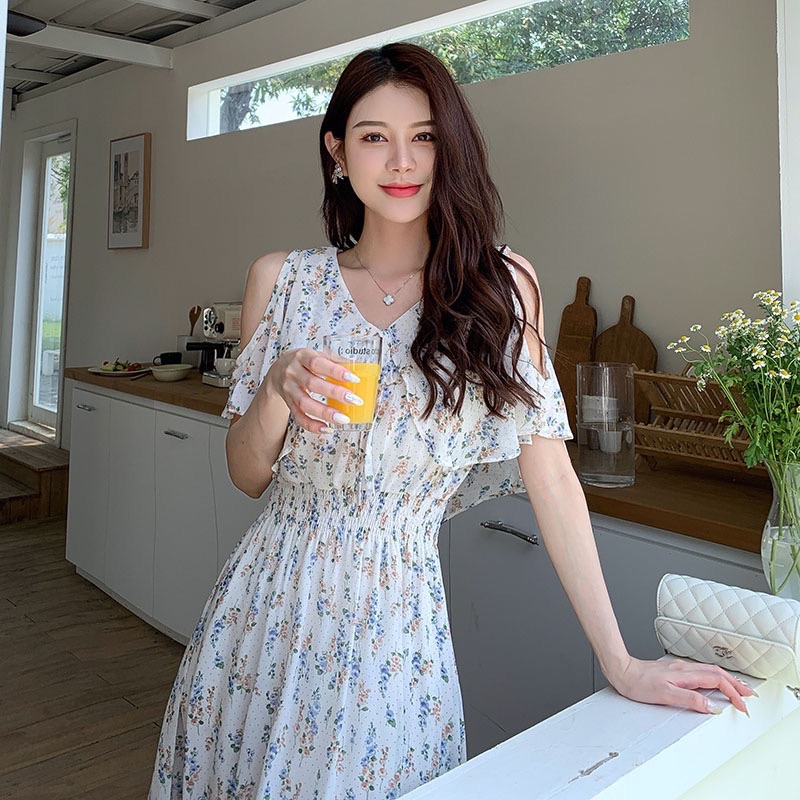 🎀Hanagirl 全館現貨🧡 正韓洋裝 🇰🇷清新碎花 露肩雪紡洋裝 旅行美拍 長洋裝 禮服 I131 | 蝦皮購物