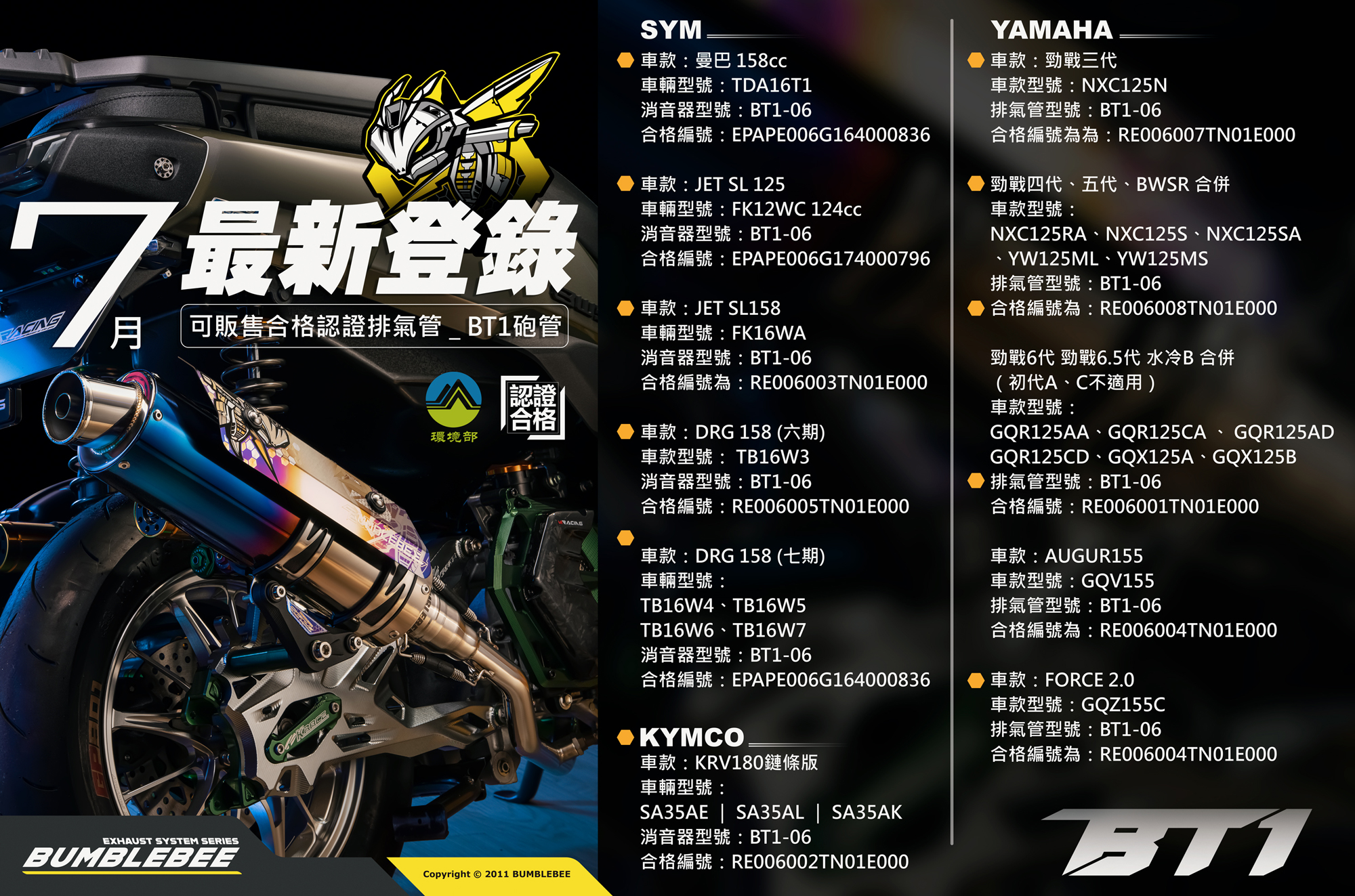 【黃蜂 BUMBLEBEE】BT1 原色砲管 曼巴 / SL125 / SL158 / KRV鍊條版 / 6.5代勁戰 | 蝦皮購物