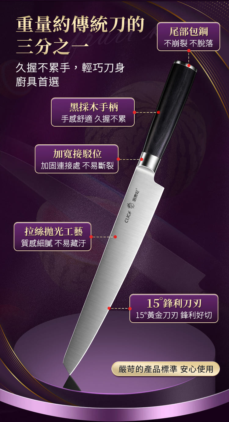 不鏽鋼加長黑彩木水果刀 廚貴妃 CUGF 加長水果刀 西瓜刀 實木瓜果刀【AD0103】《約翰家庭百貨 | 蝦皮購物