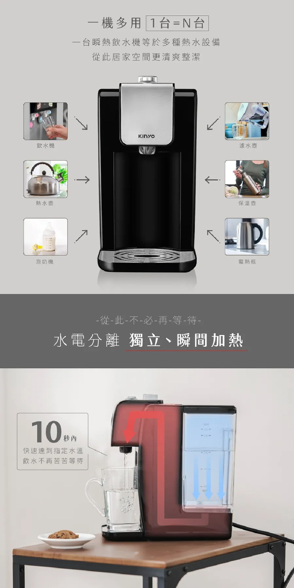 3秒瞬熱【KINYO】2.2L瞬熱濾淨飲水機 (MHW-9655)~一鍵出水 十段溫控｜熱水瓶 開飲機 熱水瓶♥輕頑味 | 蝦皮購物