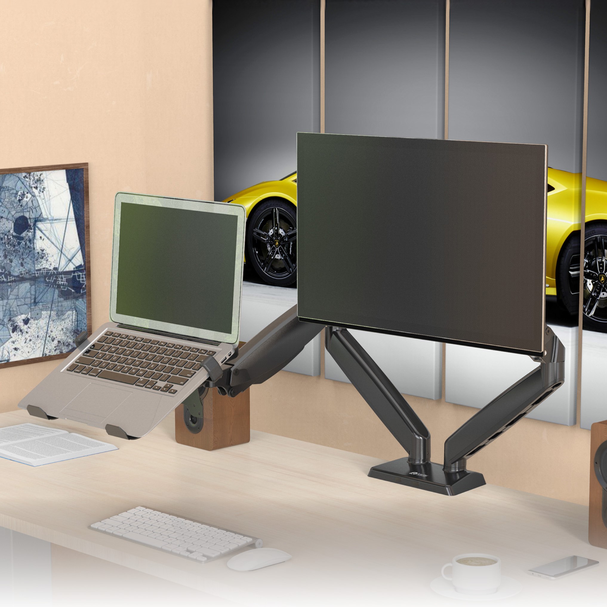 【瑞米 Raymii】VS-77-NB 氣壓式鋁合金雙螢幕筆電支架 螢幕架 筆電架 螢幕增高架 顯示器支架 | 蝦皮購物