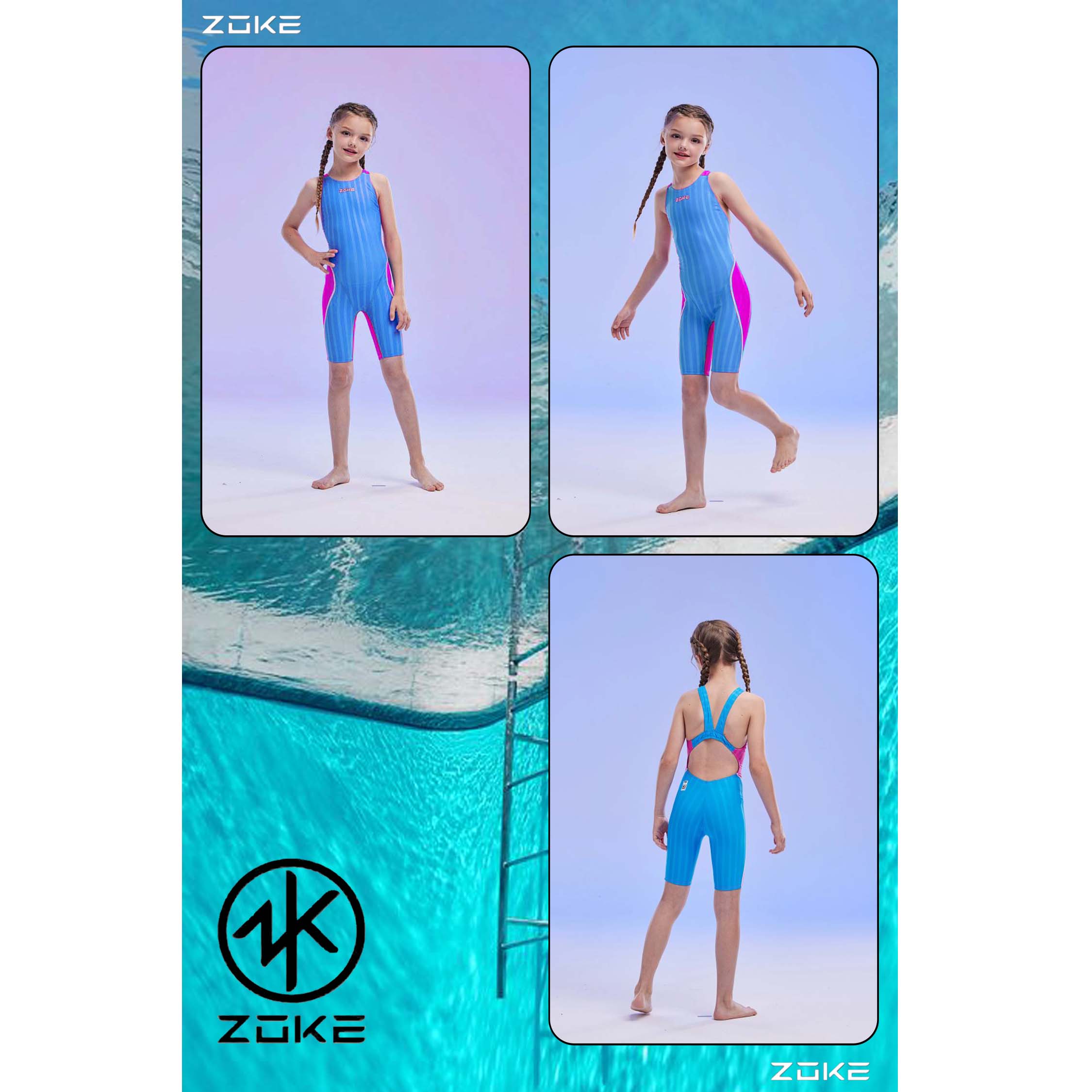 ZOKE【FINA認證】青少年/女童 競賽連身五分泳衣(鯊魚裝) !!台灣現貨!! 黑/紫 寶藍/玫紅 | 蝦皮購物