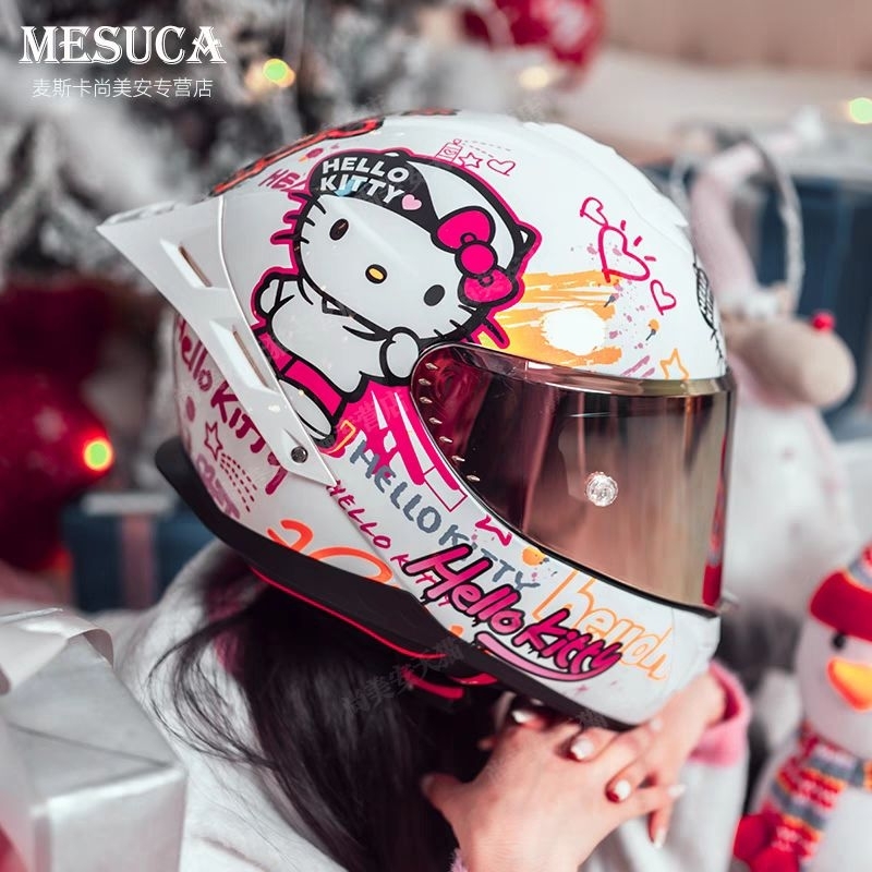 【豪新安全帽部品】Hello Kitty 聯名彩繪 MESUCA M601 內置墨鏡 全罩帽 大鴨尾 安全帽 免運費 | 蝦皮購物