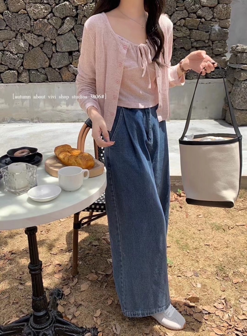 【Y.LLL】｜預購｜質感毛織材質混色感抽繩細肩綁帶背心 +排扣外罩set 兩件式上衣 | 蝦皮購物