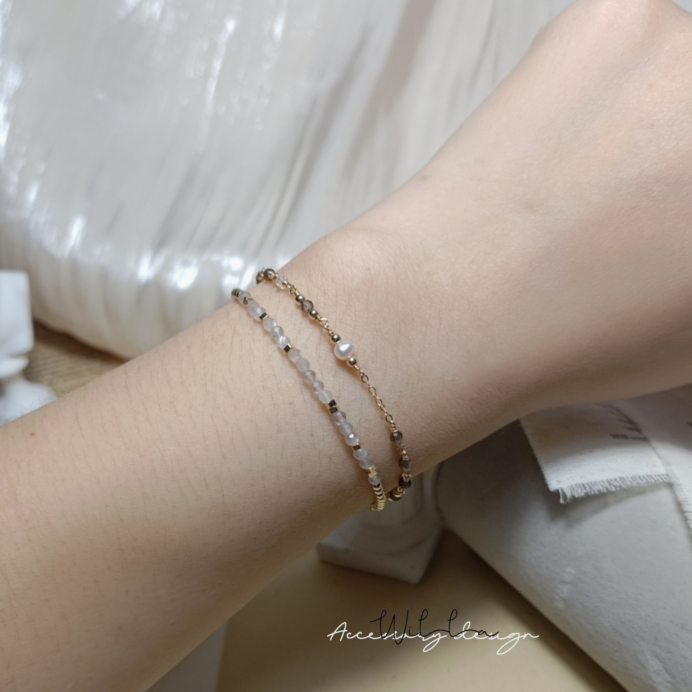 ≡Willa≡銀曜石 閃靈鑽 淡水珍珠 美國14kgf 扣式手鍊 輕珠寶水晶手鍊 辟邪化煞 招財聚氣 專注 實拍 能量石 | 蝦皮購物