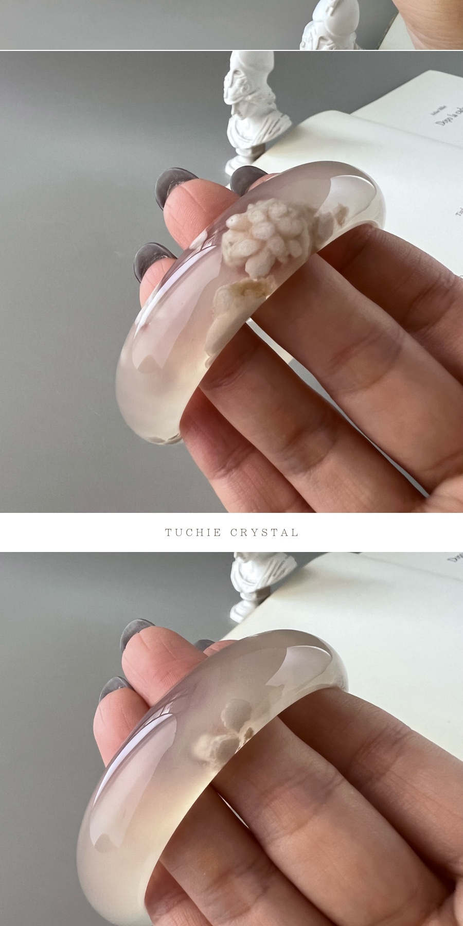 現貨實拍 一物一圖 立體花球 57圈口 高冰透 起螢光 櫻花瑪瑙 手鐲 玉鐲 TUCHIE復古手作輕珠寶 | 蝦皮購物