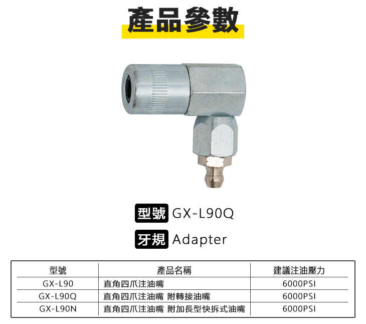 WIGA 威力鋼 GX-L90Q 直角型四爪高壓注油頭-附轉接油嘴[牛油槍配件, 潤滑槍, 黃油槍] | 蝦皮購物