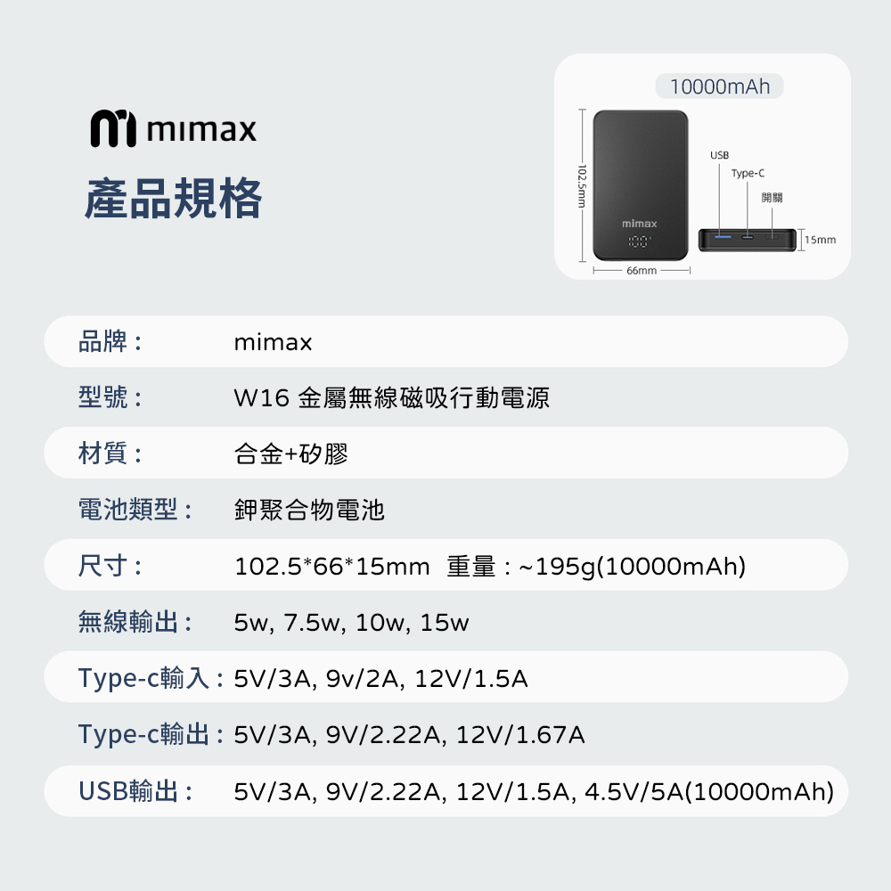 618特價【米覓 mimax】特價 送 磁吸支架卡套 金屬 鋁合金 無線磁吸行動電源 數字 電量顯示 無線充電寶 | 蝦皮購物