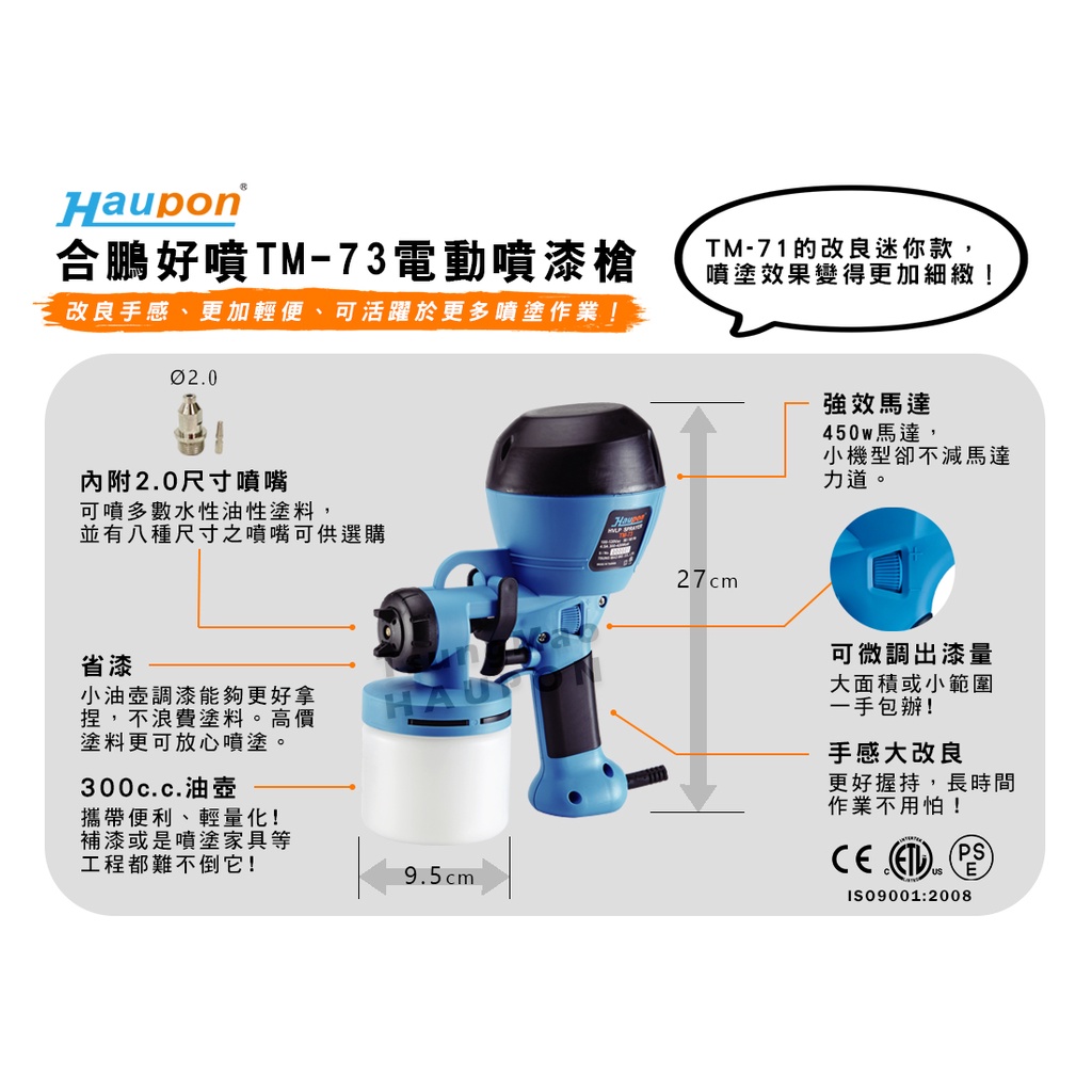 【工廠直營】新產品★免運★Haupon合鵬 TM-73電動噴槍 合鵬好噴★完全MIT台灣設計製造★(有現貨) | 蝦皮購物