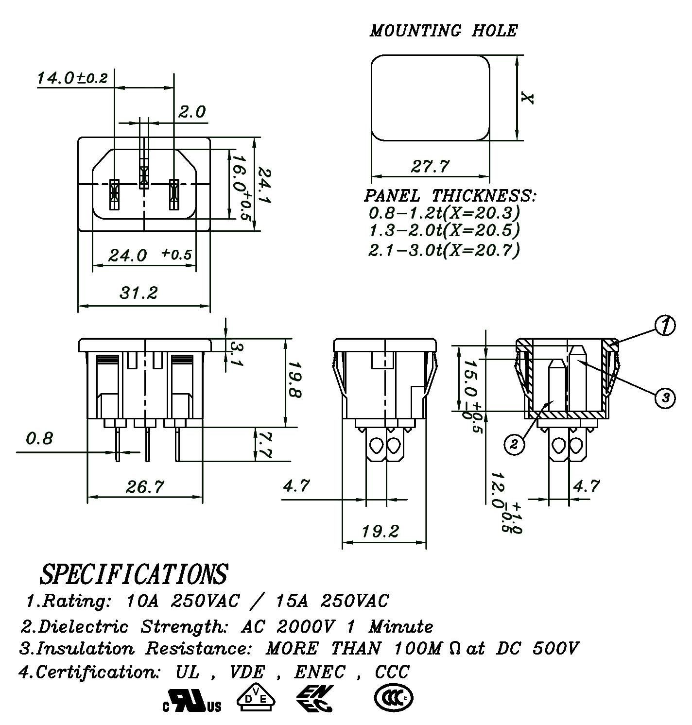 2195 三極插座 推入式AC接地電源插座 3P公座 JR-101S-G | 蝦皮購物