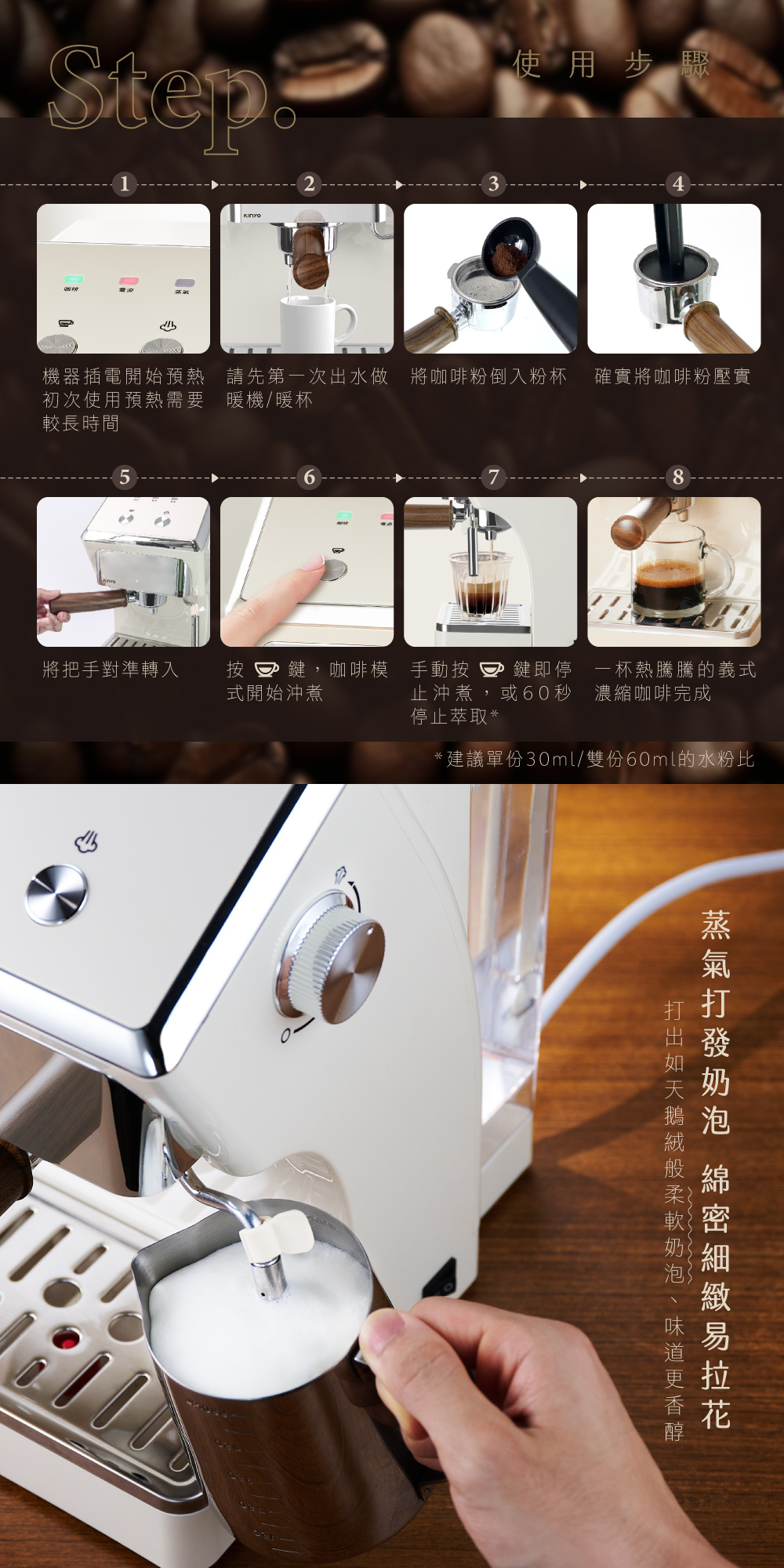 限時【原廠現貨免運】KINYO 半自動義式奶泡咖啡機 CMH-7930｜92度恆溫萃取/100度細膩 | 蝦皮購物